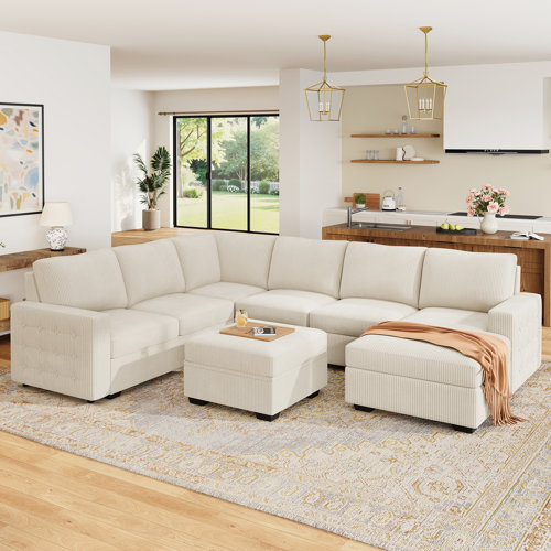 Latitude Run® U-shaped Modular Sleeper Sectional Corduroy Sofa Bed With Storage Space | Wayfair